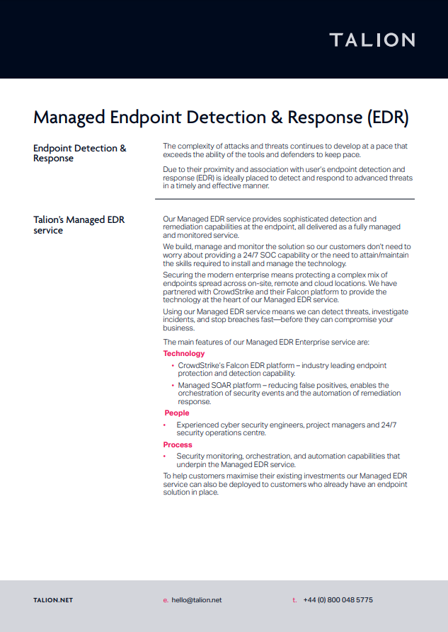 Managed Endpoint Detection & Response (EDR) Datasheet